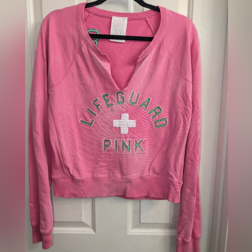 Large Pink "86 Lifeguard Pink" Vintage Long Sleeve Top - Gem